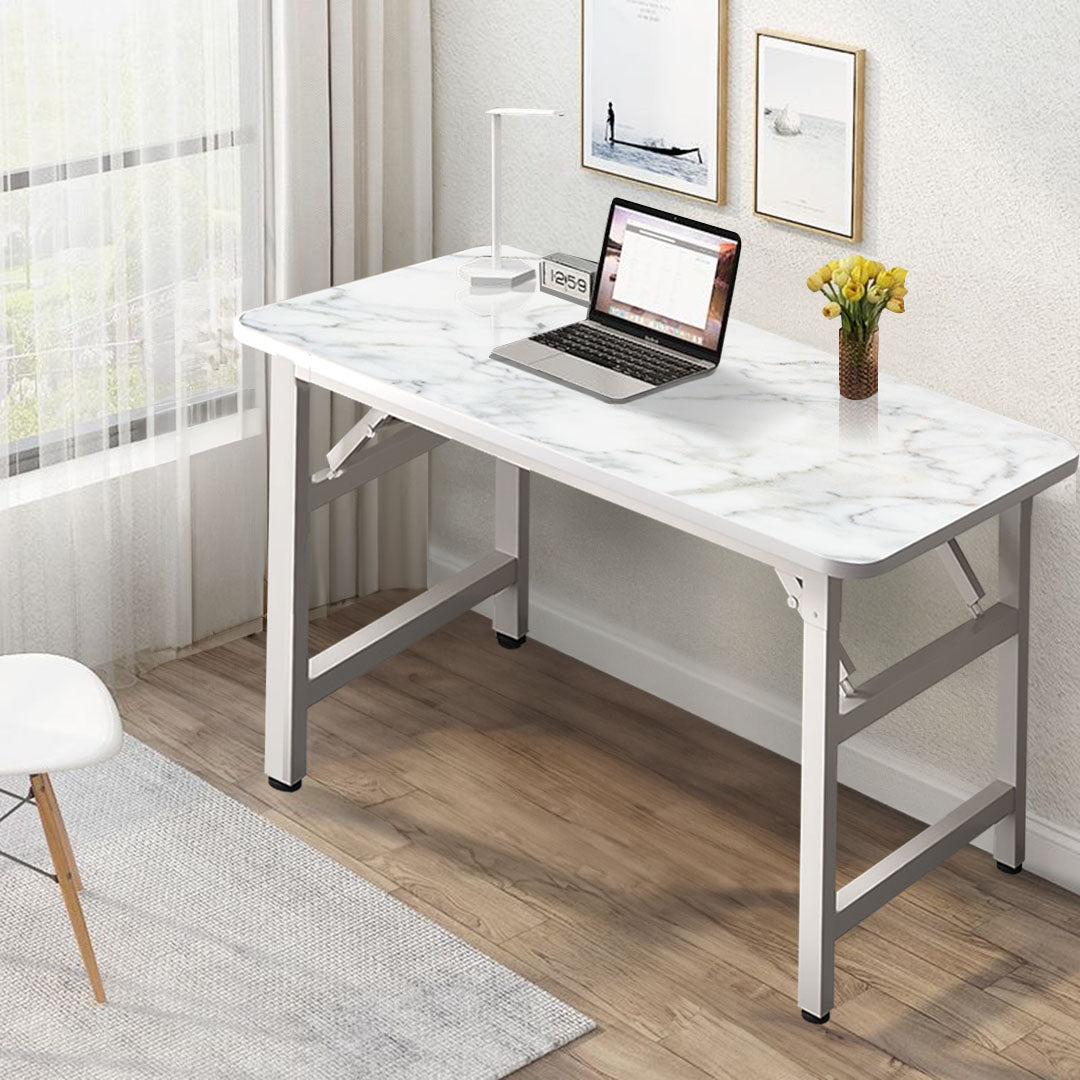 NNEAGS 120x60 White Foldable Computer Study Table Easy Assembly Desk N ...