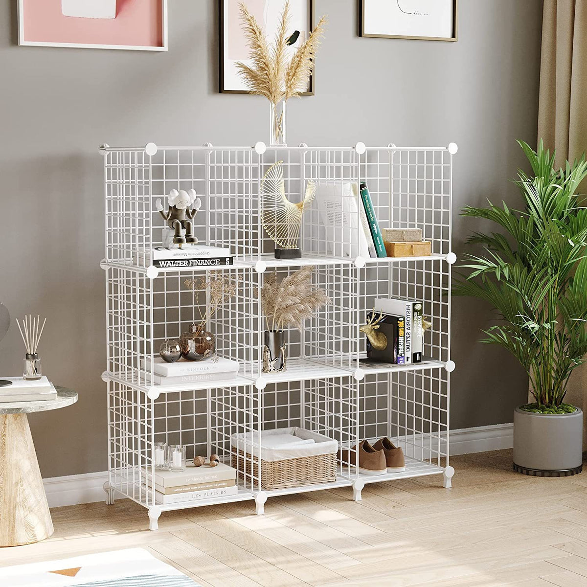 NNEAGS 2X White Portable 9-Cube 3 Column Storage Organiser Foldable DI ...