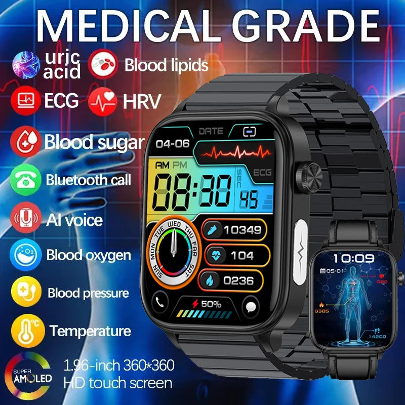 NNEOBA AI Medical Diagnosis Smartwatch ECG PPG Blood Glucose (Black ...