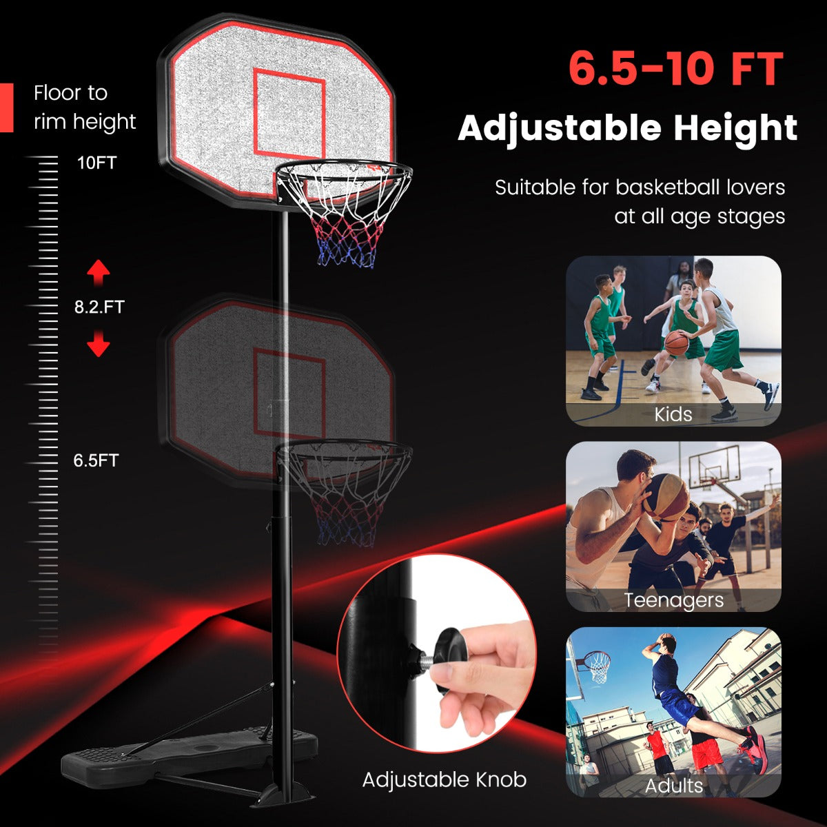 NNECW 2m-3m Height Adjustable Basketball Hoop Stand System with Wheels ...