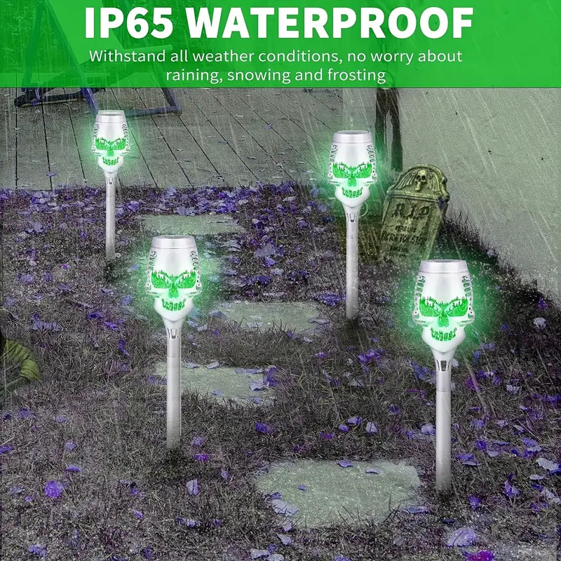 NNETM Spooky Solar Torch Set: 4-Pack Skull Lights with Flickering Flam ...