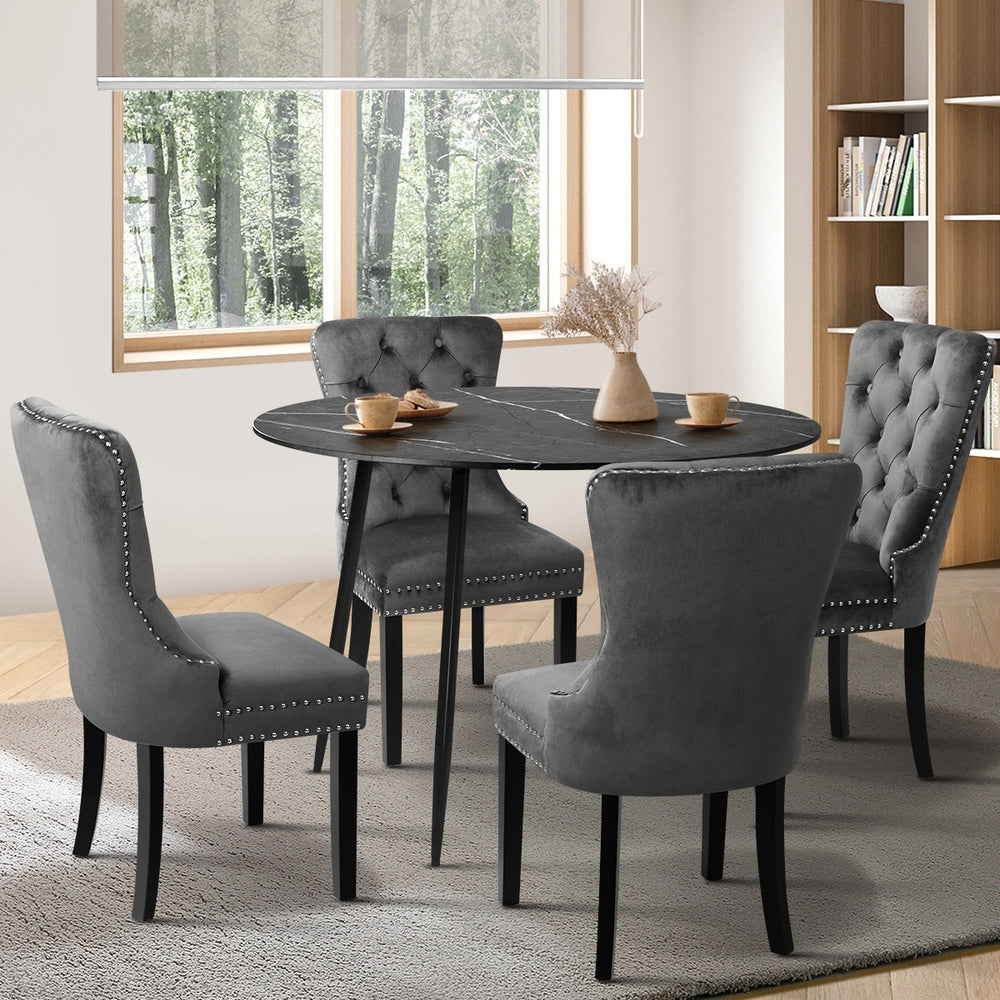 NNEED 110cm Round Dining Table with 4 Dining Chairs Velvet Grey – NNE ...