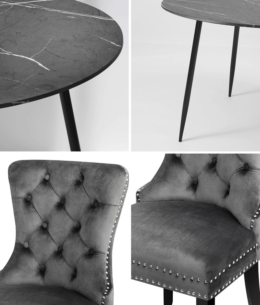 NNEED 110cm Round Dining Table with 4 Dining Chairs Velvet Grey – NNE ...
