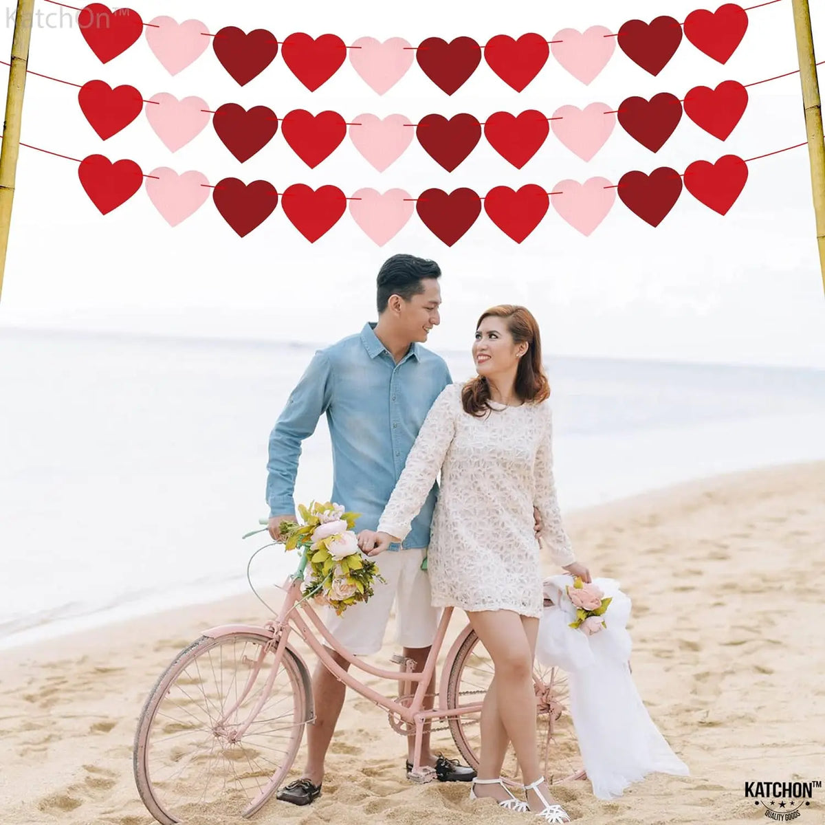 NNEOBA Festive Love - 3pcs Pre-Assembled Felt Heart Garland Banner for ...