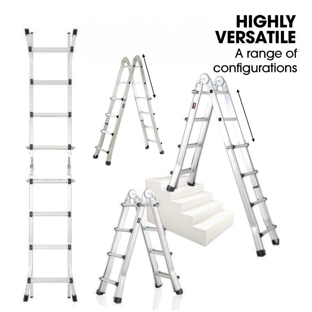 NNEMB Bullet 4m Folding Aluminium Multipurpose Ladder, w/ Workshelf Pl ...