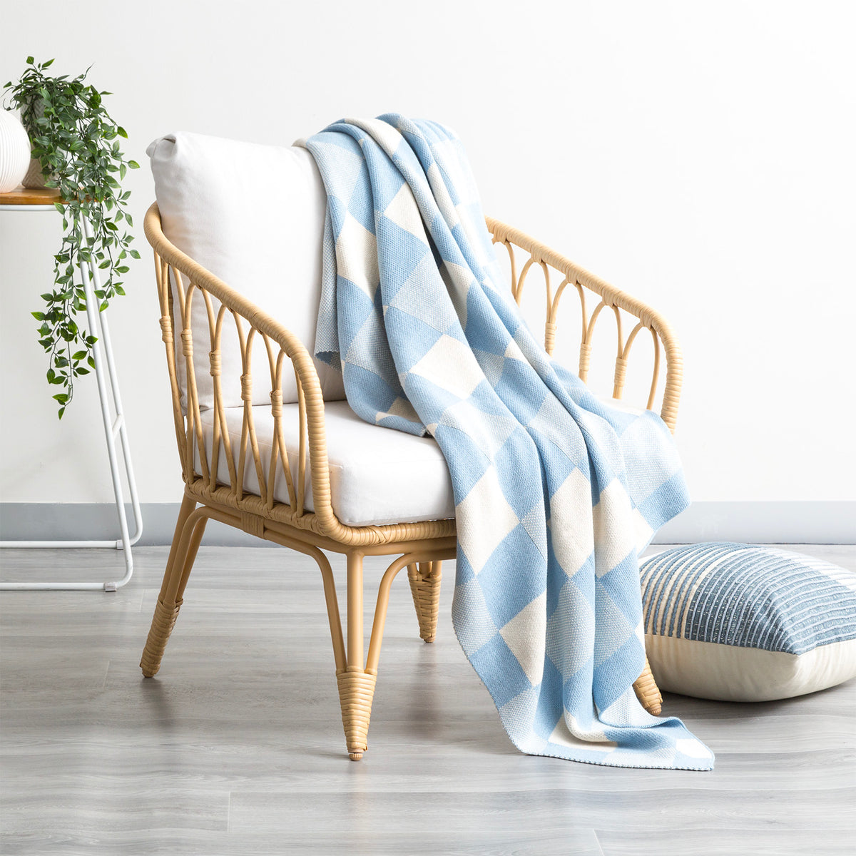 Newport Checkered Cotton Knitted French Blue Throw by Renee Taylor ...