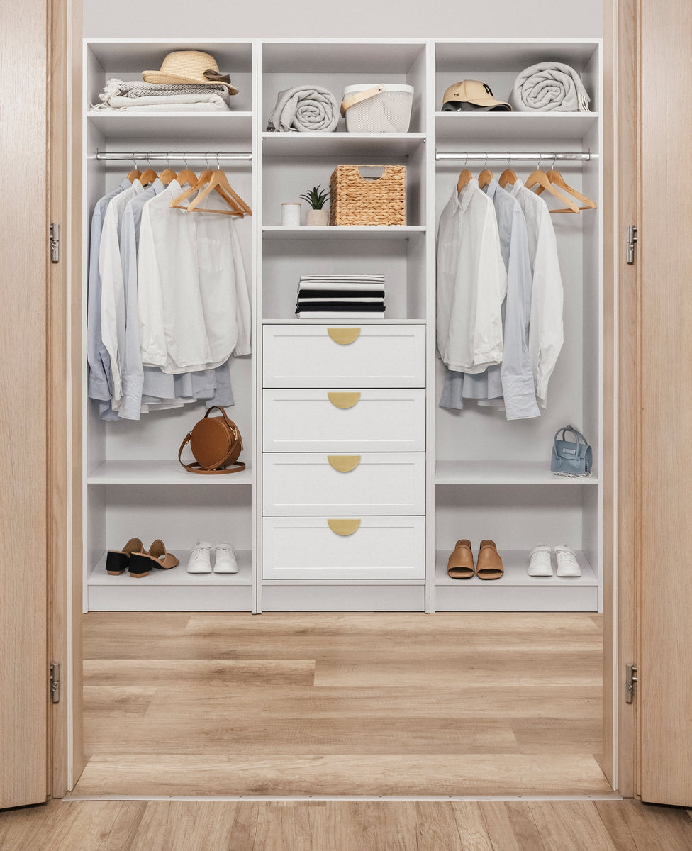 MALMO 3 SHELF 4 DRAWER WALK IN WARDROBE - WHITE - HAMPTONS - HALF MOON ...