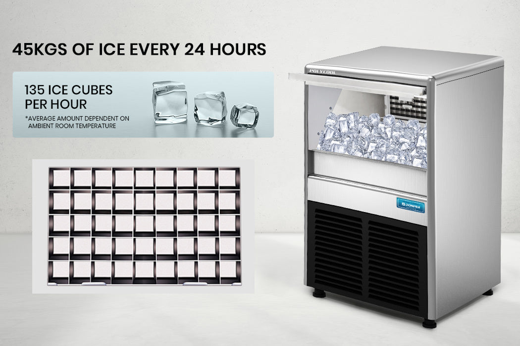 POLYCOOL Commercial Ice Maker Machine, up to 45kg/24hr, Donper Compres ...