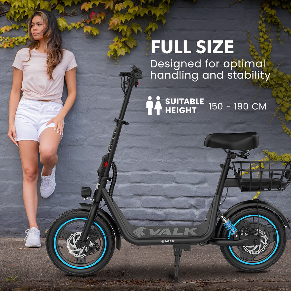 VALK Electric Scooter with Seat, 30km Range, Disc brakes, 14" Tyres, M ...