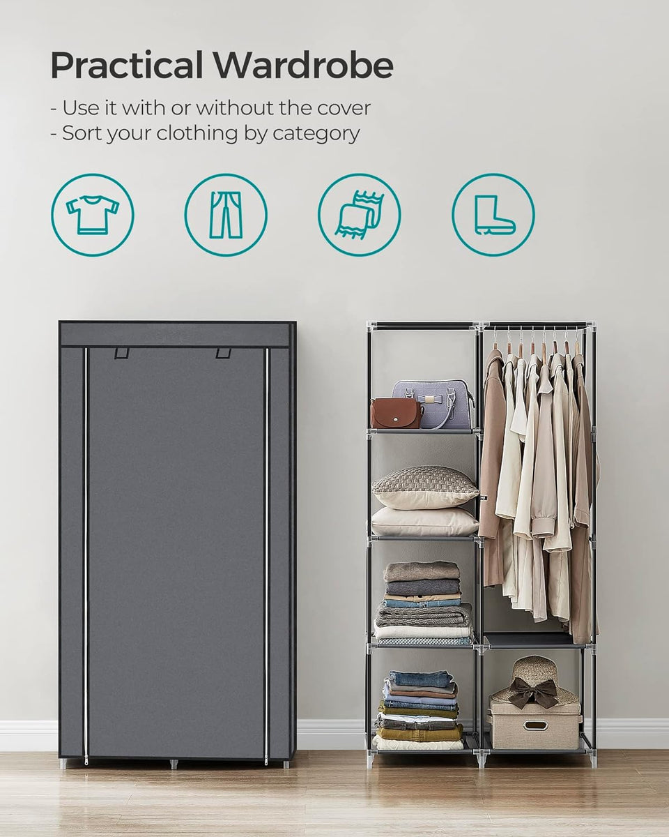 NNEDSZ Portable Clothes Storage with 6 Shelves and 1 Clothes Hanging R ...