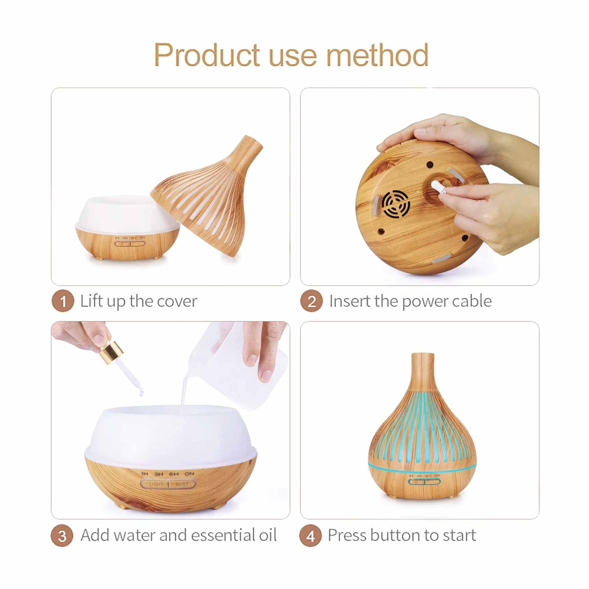 Essential Oil Aroma Diffuser and Remote - 400ml Narrow Top Wood Mist H ...