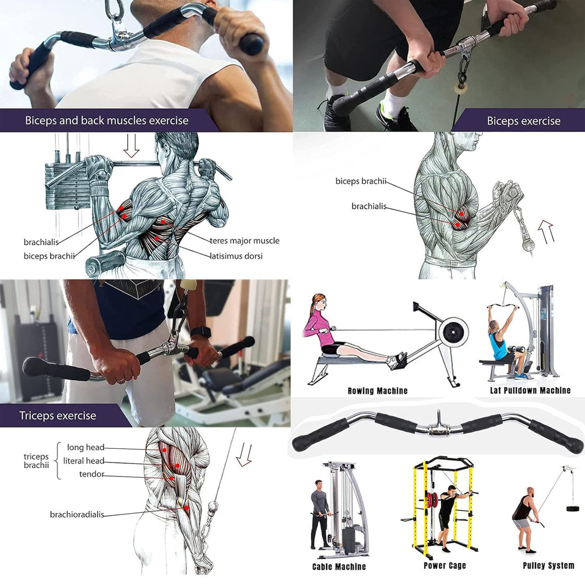 NNEDSZ 75cm Tricep Press Pulldown Bar Cable Machine Revolving LAT Pull ...