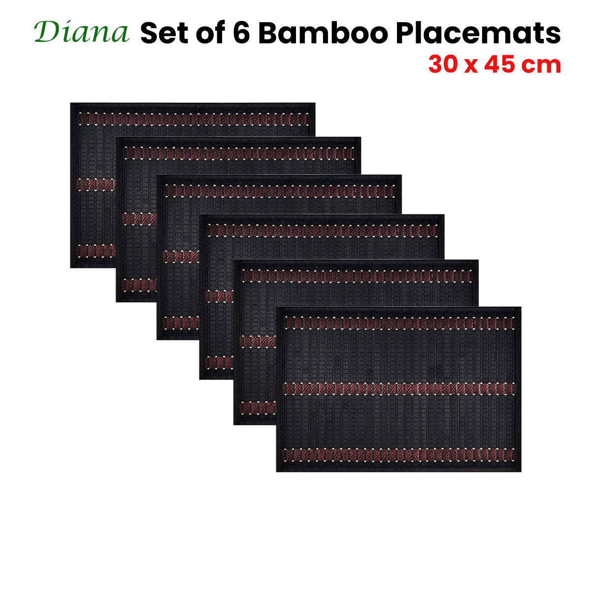 Set of 6 Diana Black Bamboo Table Placemats 30 x 45cm – NNE Living
