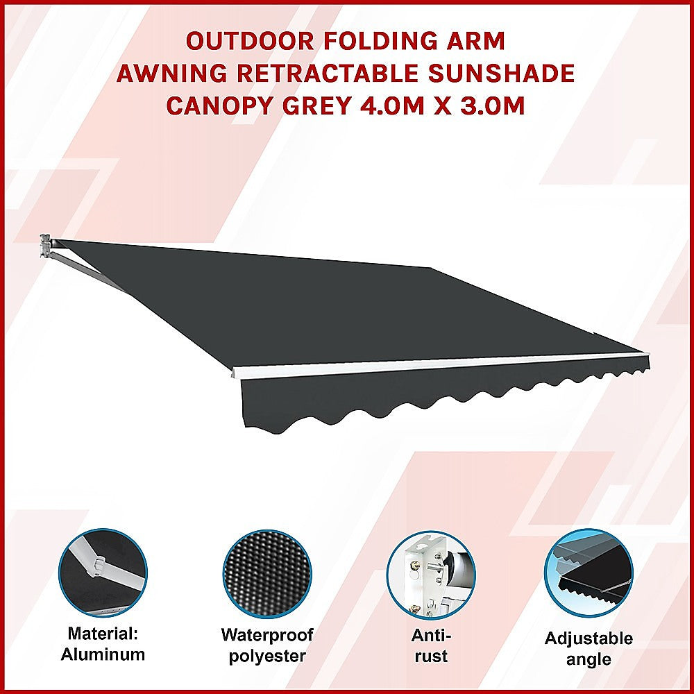 NNEDSZ Outdoor Folding Arm Awning Retractable Sunshade Canopy Grey 4.0 ...