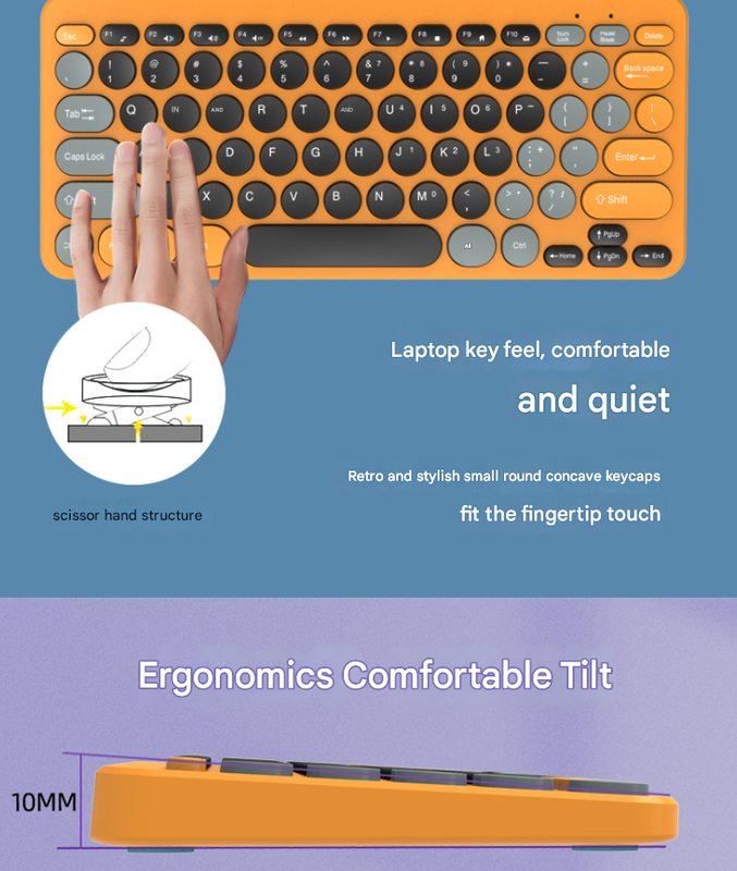Light Grey Wireless Retro Keyboard and Mouse Set - Compact and Colorfu ...