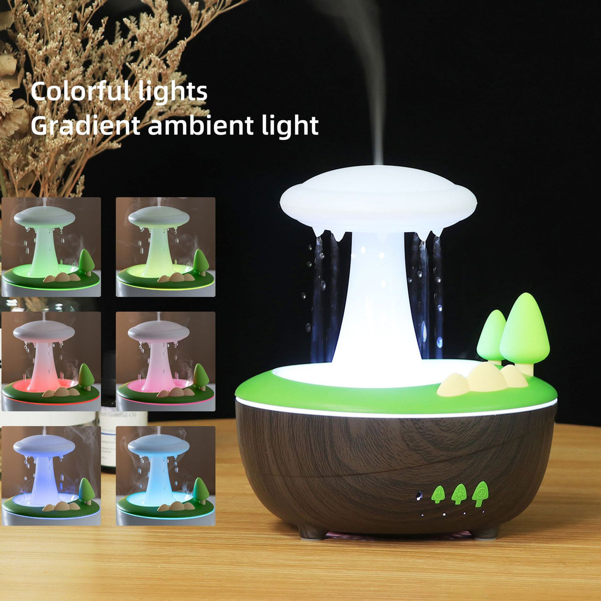 White Woodgrain Raindrop Mushroom Aroma Diffuser - 280mL Ultrasonic Hu ...