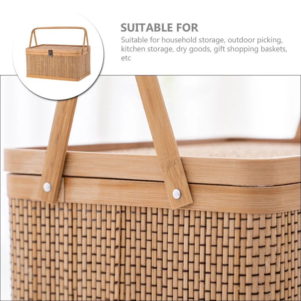 NNEOBA Woven Storage Basket with Locking Lid for Picnic – NNE Living