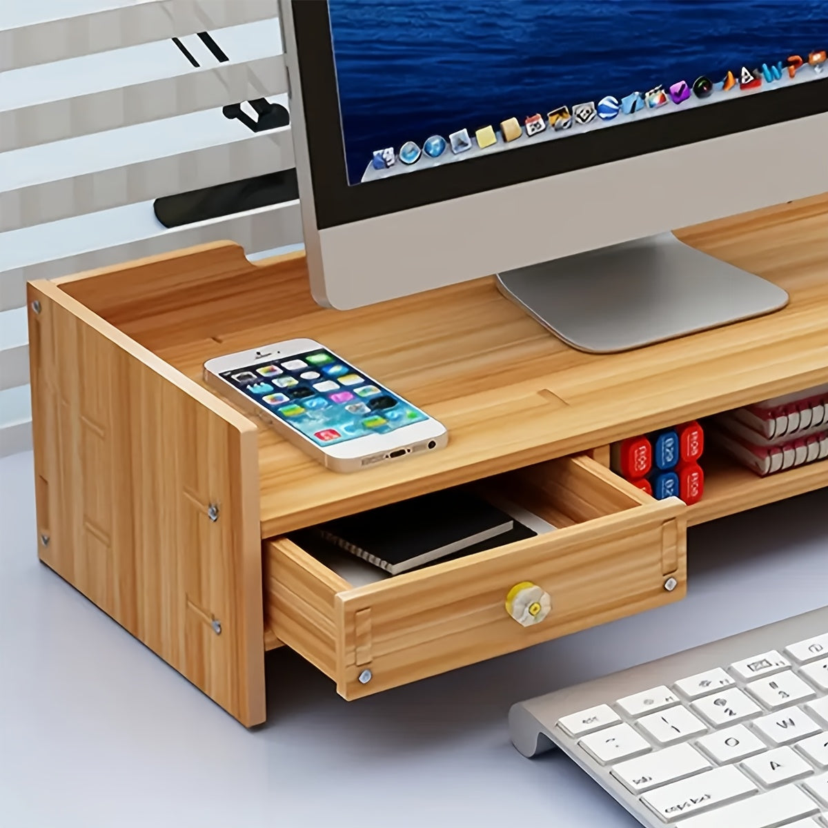 NNETM Wood Monitor Stand with Drawer & Keyboard Tray – NNE Living