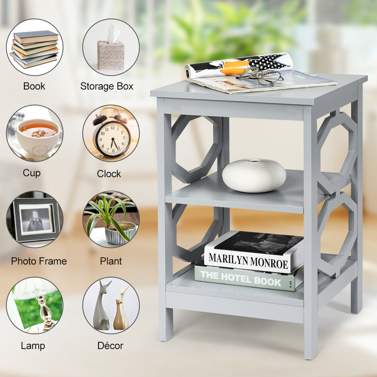 NNECW Set of 2 Side Table with Stable Structure for Bedroom/Living Roo ...