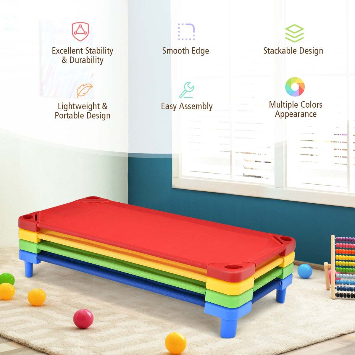 NNECW Kids Stackable Daycare Cot with Easy Lift Corners – NNE Living