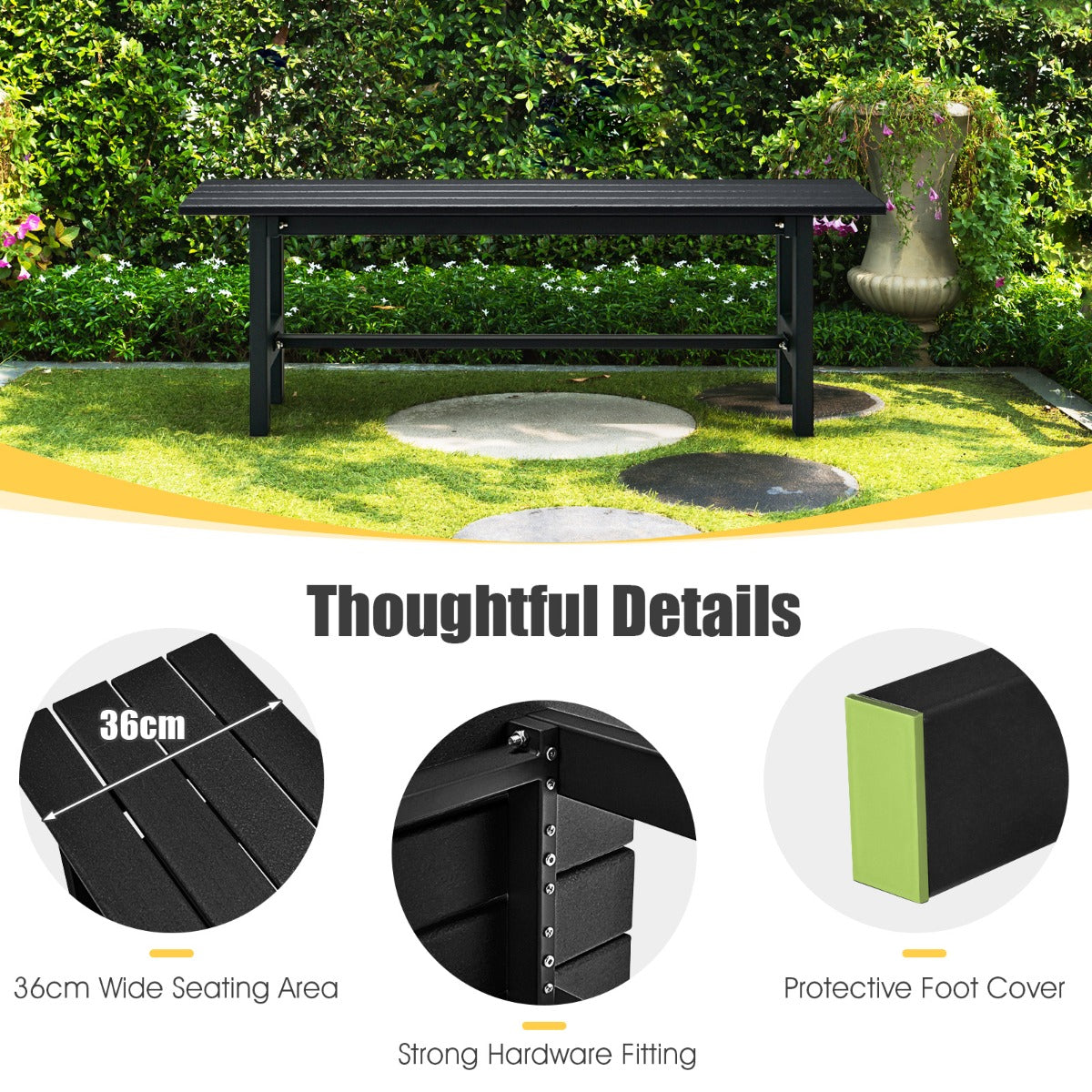 NNECW 120cm 2-Person Outdoor Bench with Slatted Seat-Black – NNE Living