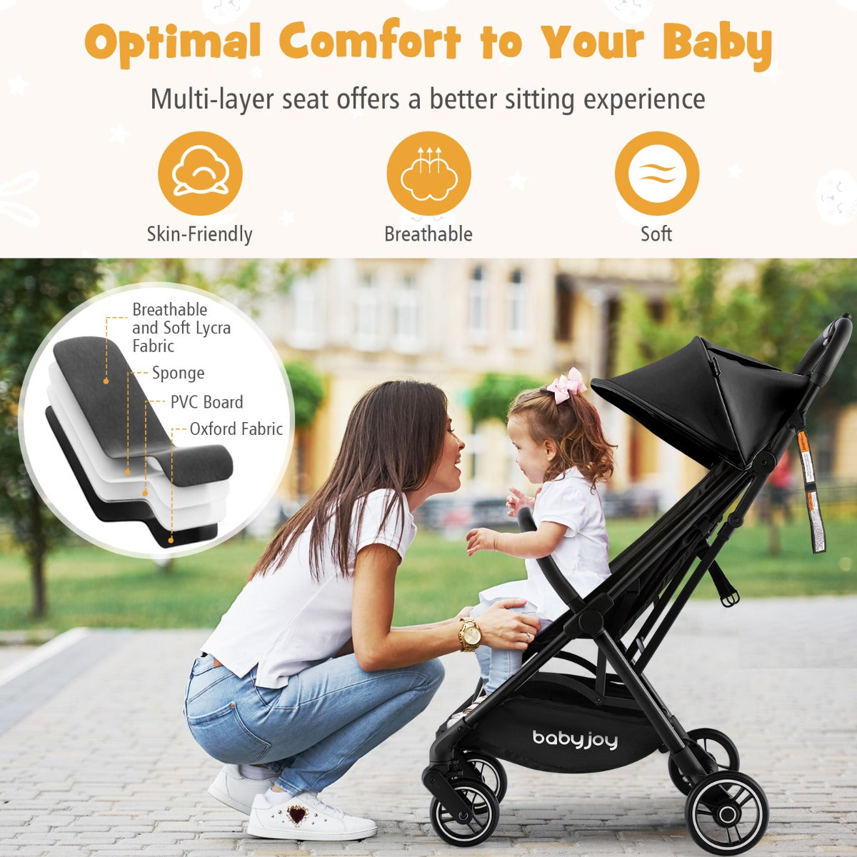 NNECW Folding Infant Stoller with Adjustable Canopy for 0-3 Years Old ...