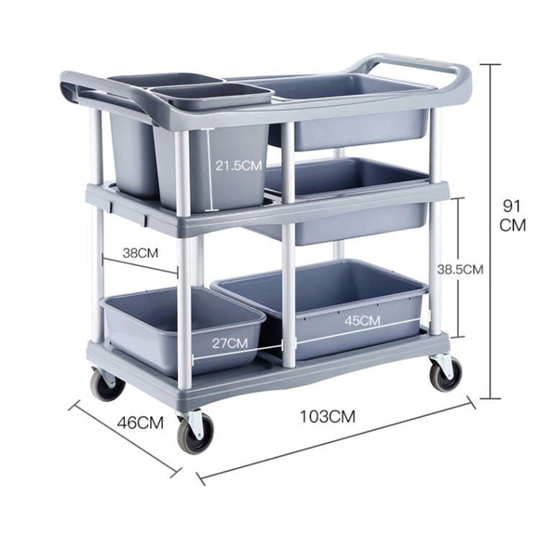 NNEAGS 2X 3-Tier Soiled Food Trolley Dirty Plate Cart Five Buckets Kit ...