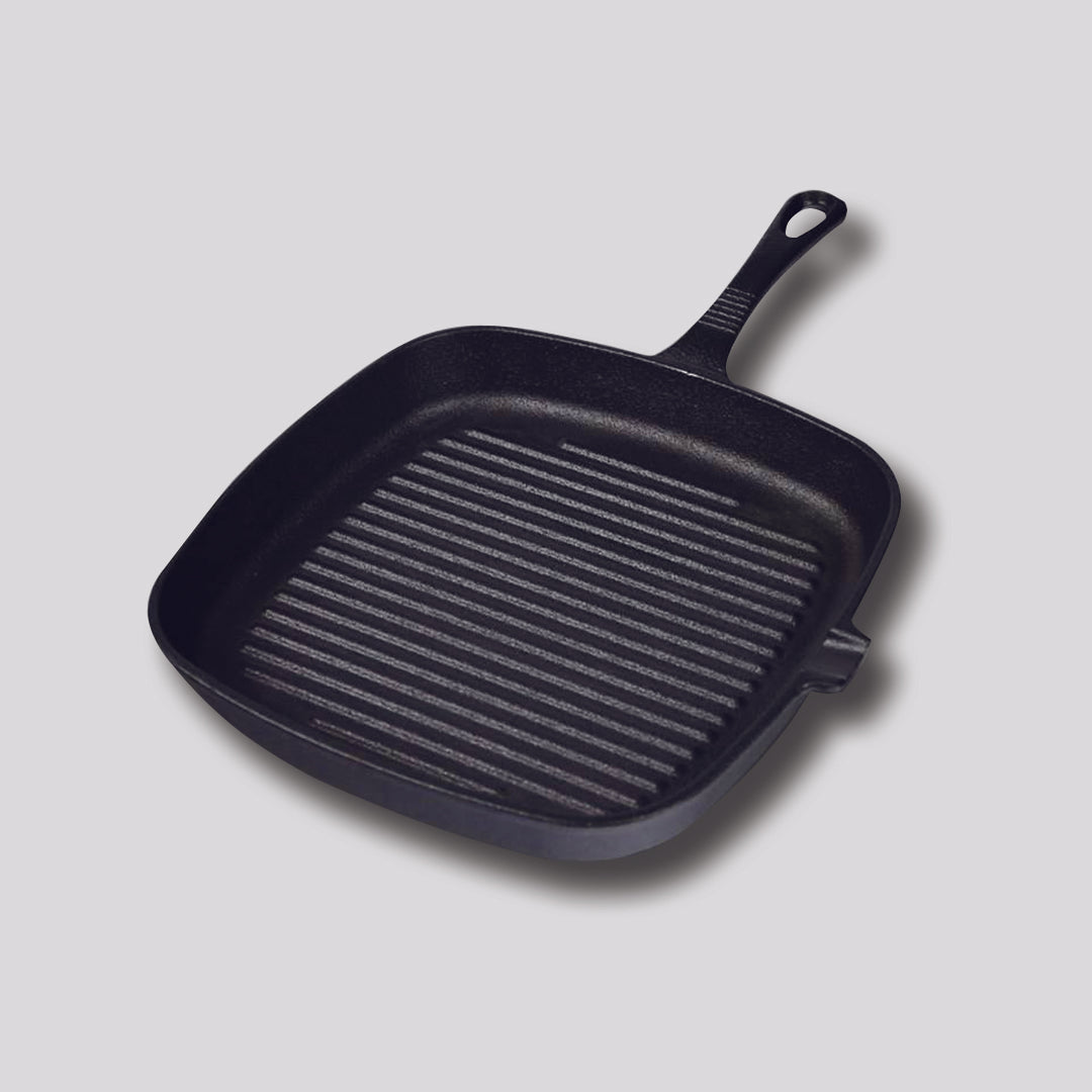 NNEAGS 23.5cm Square Ribbed Cast Iron Frying Pan Skillet Steak Sizzle ...