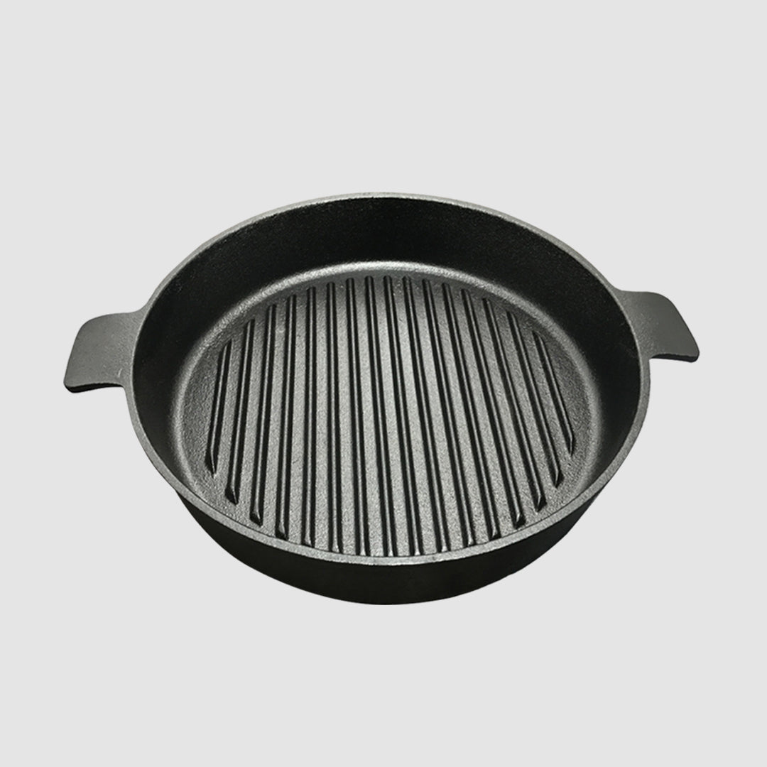 NNEAGS 25cm Round Ribbed Cast Iron Frying Pan Skillet Steak Sizzle Pla ...