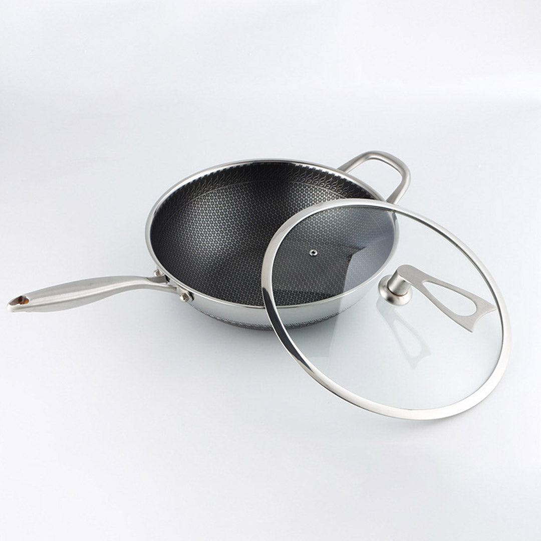 NNEAGS 34cm Stainless Steel Tri-Ply Frying Cooking Fry Pan Textured No ...