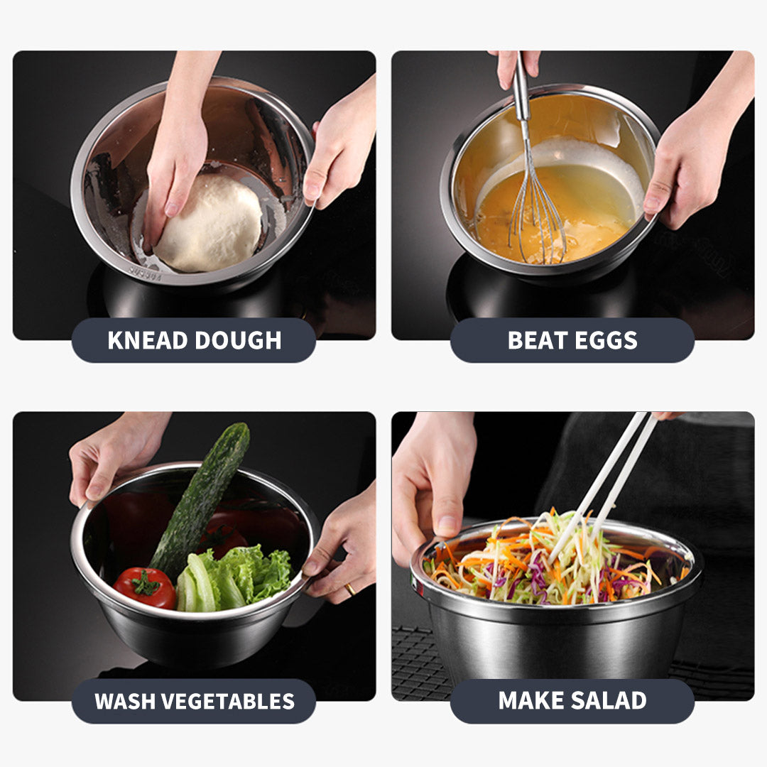 NNEAGS 5Pcs Deepen Polished Stainless Steel Stackable Baking Washing M ...