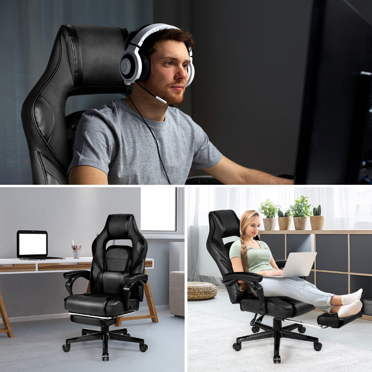 NNECW Ergonomic Racing Computer Chair with Adjustable Backrest for Off ...