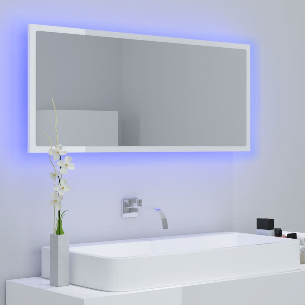 NNEVL LED Bathroom Mirror High Gloss White 100x8.5x37 cm Chipboard ...