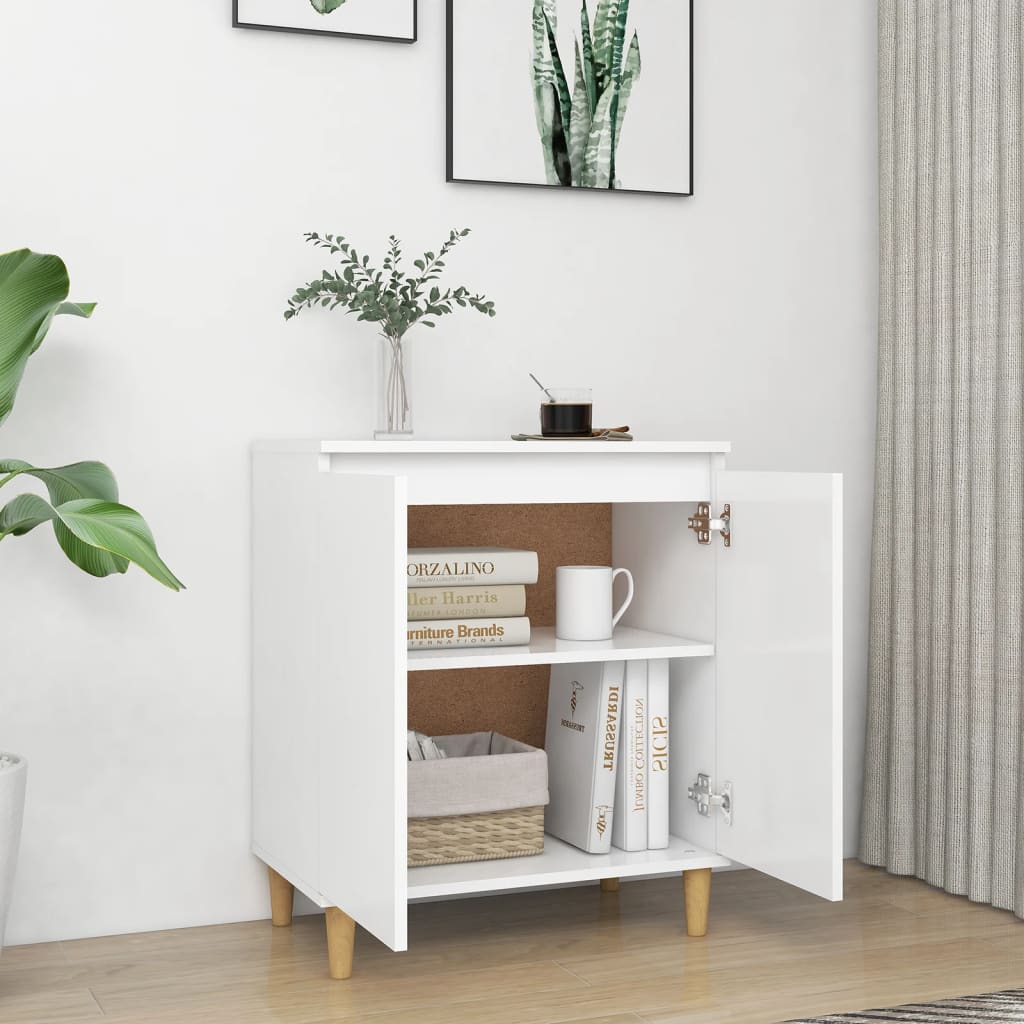 NNEVL Sideboard with Solid Wood Legs White 60x35x70 cm Chipboard – NNE ...