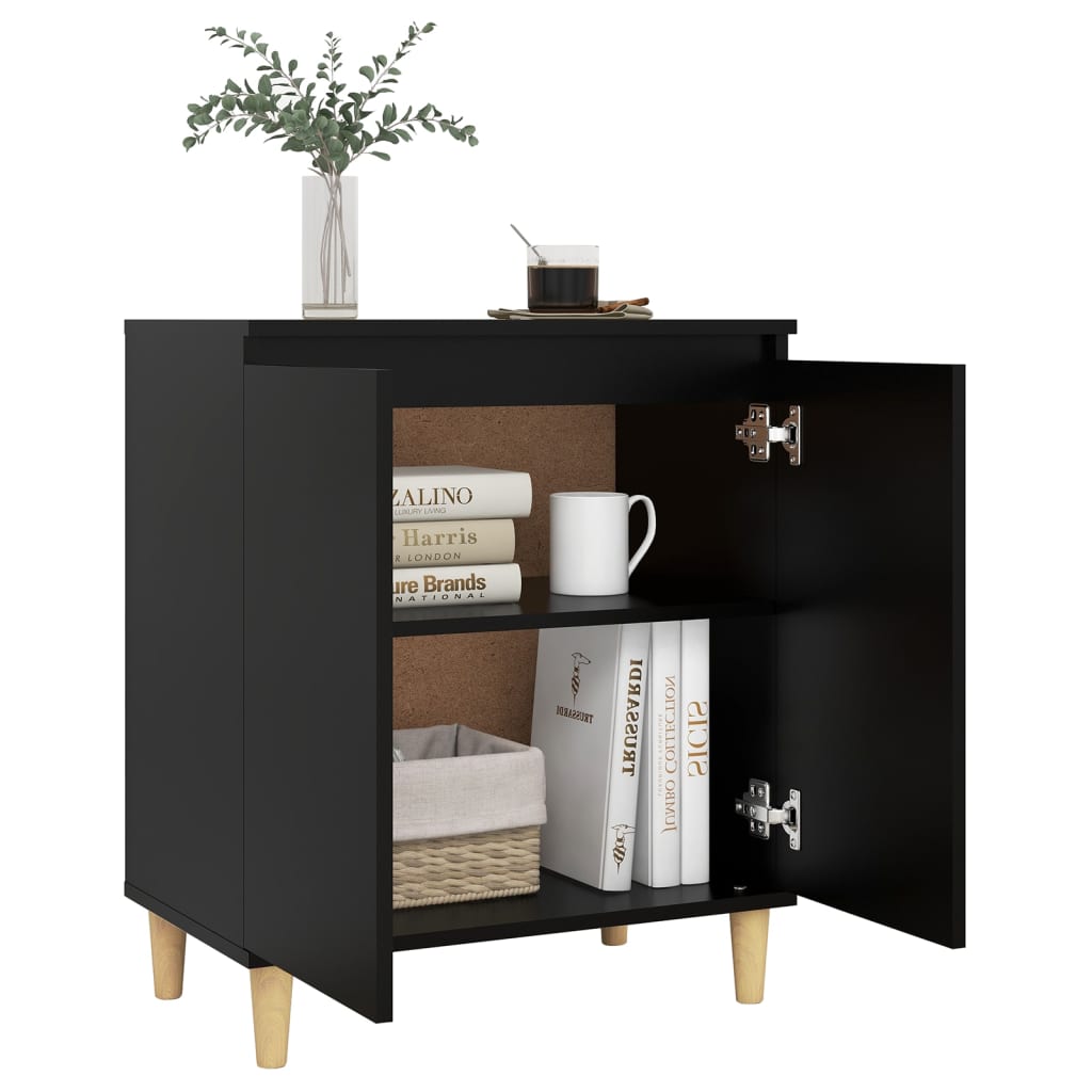 NNEVL Sideboard with Solid Wood Legs Black 60x35x70 cm Chipboard – NNE ...