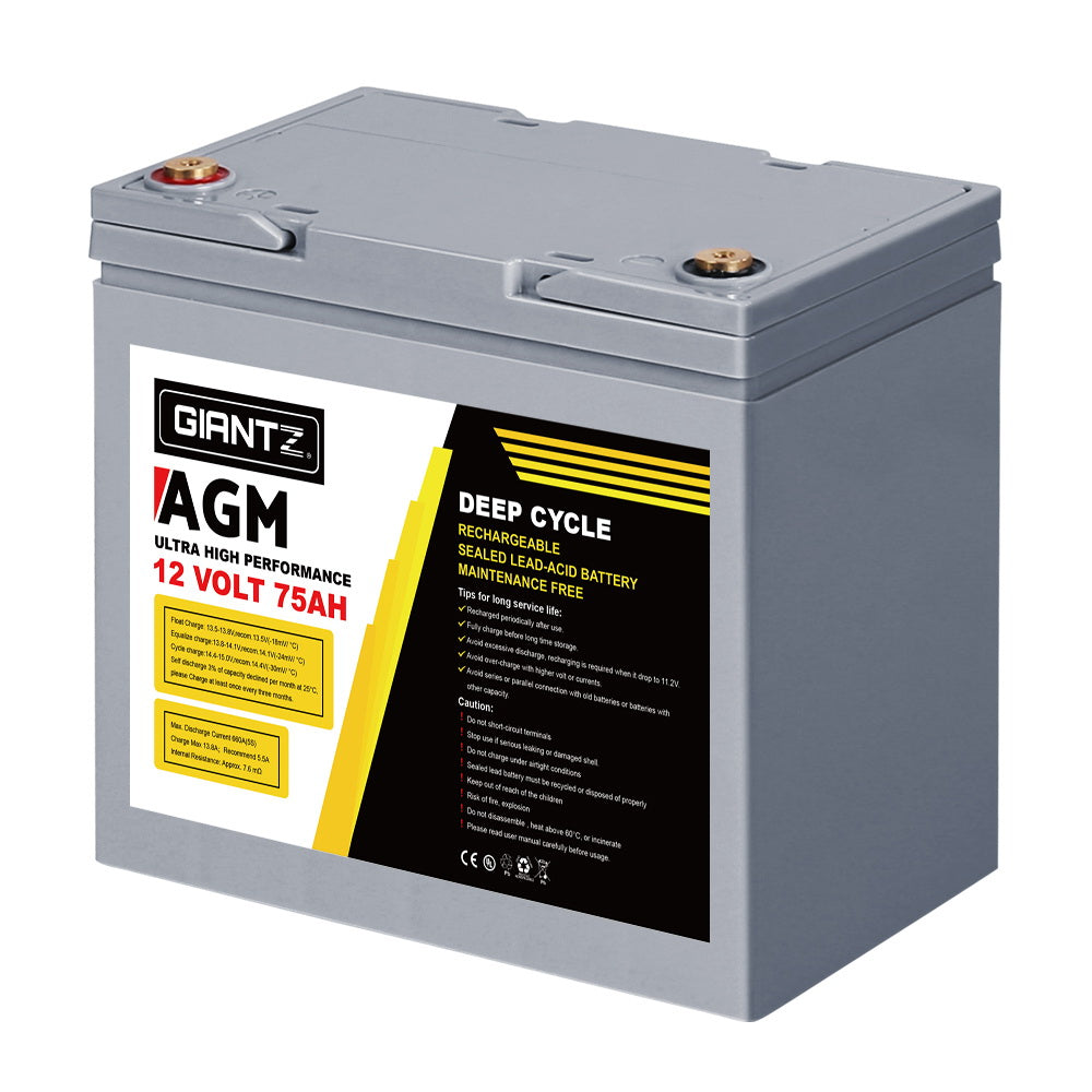 NNEDSZ 75Ah Cycle Battery 12V AGM Marine Sealed Power Portable Box Sol ...