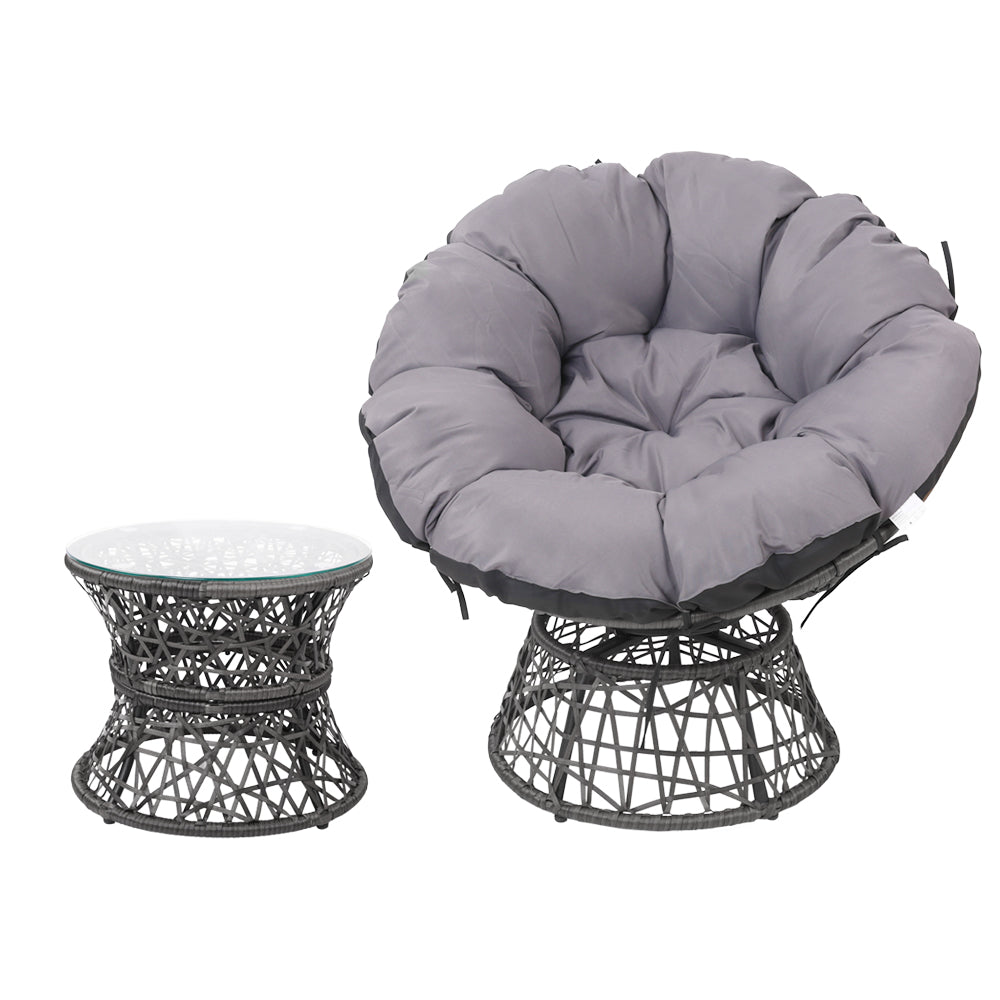 NNEDSZ Papasan Chair and Side Table Set- Black – NNE Living