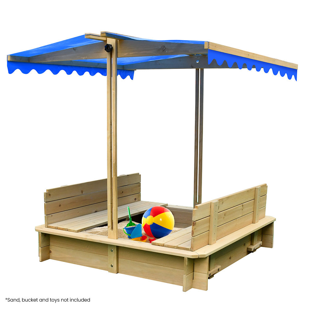 NNEMB Wooden Sand Pit with Canopy Cover-with Removable Sandpit Seats ...