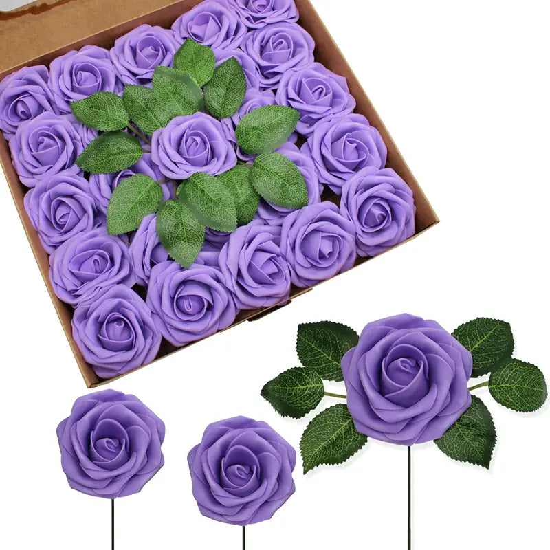 NNETM 25-Piece Realistic Purple Artificial Roses with Stems – NNE Living
