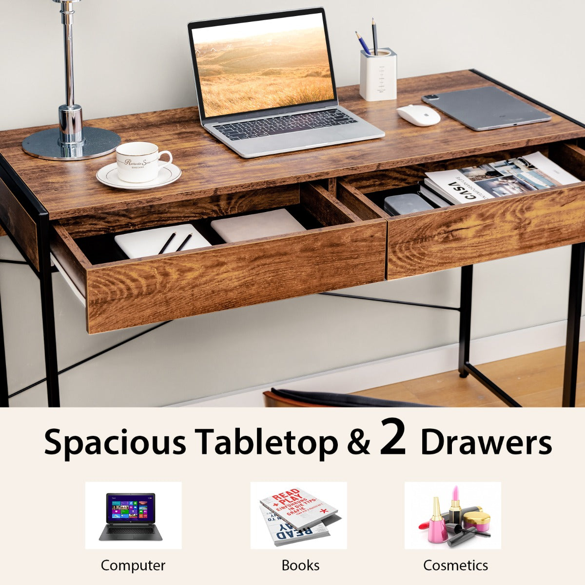 NNECW Computer Desk with with Heavy-duty Steel Frame for Home Office ...