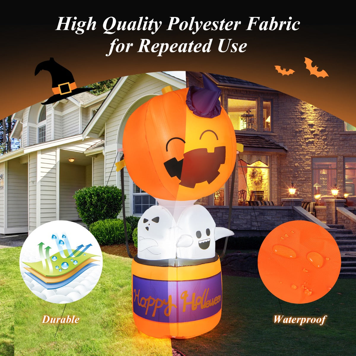 NNECW 180CM Halloween Inflatable Pumpkin Hot Air Balloon with Ghosts ...