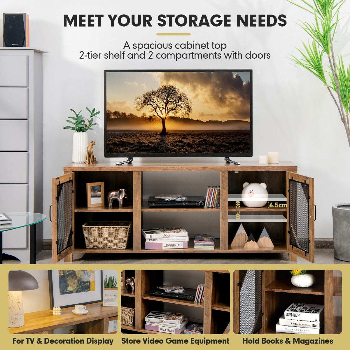 NNECW TV Stand with 2 Metal Mesh Doors for Living Room – NNE Living