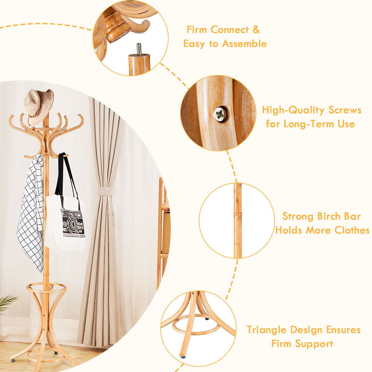 NNECW Free-standing Jacket Stand with Umbrella for Living Room-Natural ...