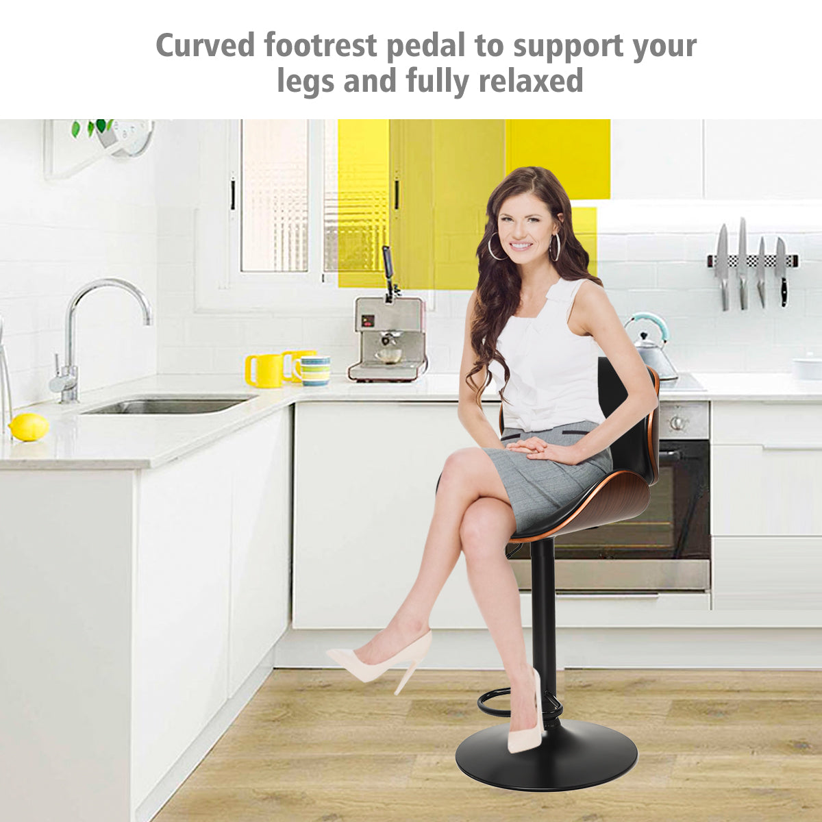 NNECW 2 PCS PU Leather Adjustable Bar Stools with 360 Degree Swivel Se ...