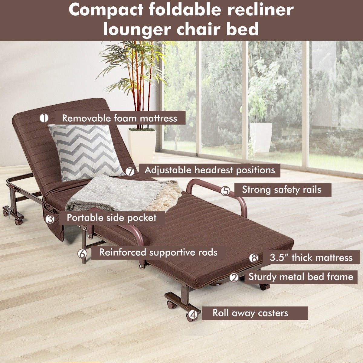 NNECW Folding Single Guest Bed with Mattress & Metal Frame-Coffee – NNE ...