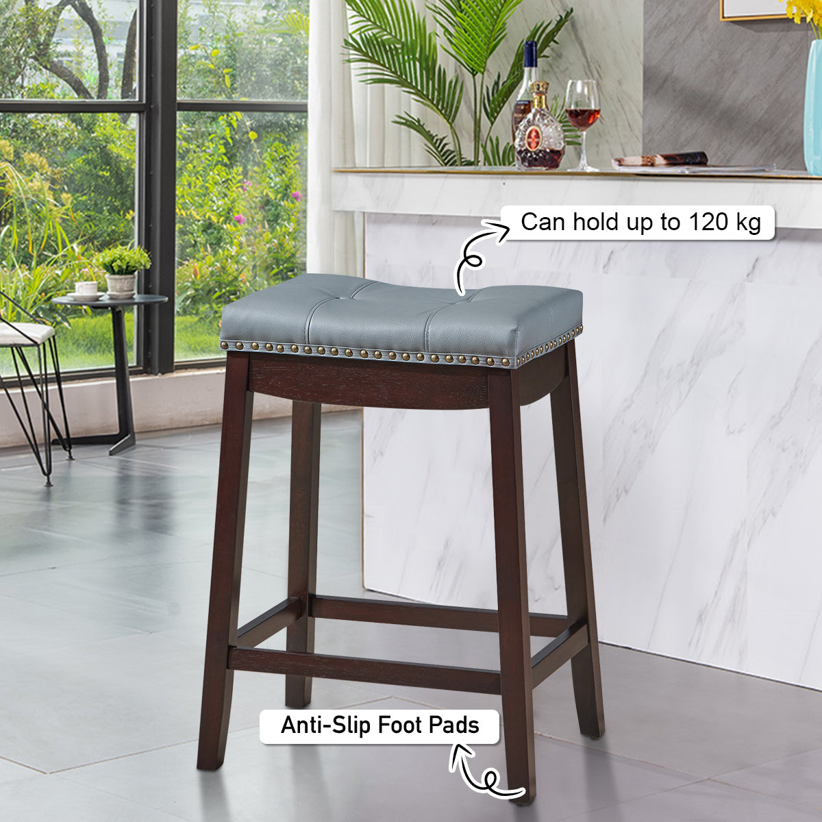 NNECW Backless Nailhead Bar Stool with Counter Height for Dining Room ...