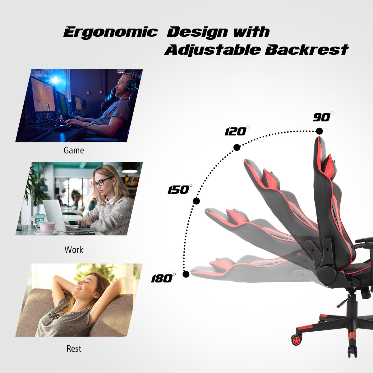 NNECW High-Back Racing Chair with Massage Lumbar Support for Office Re ...