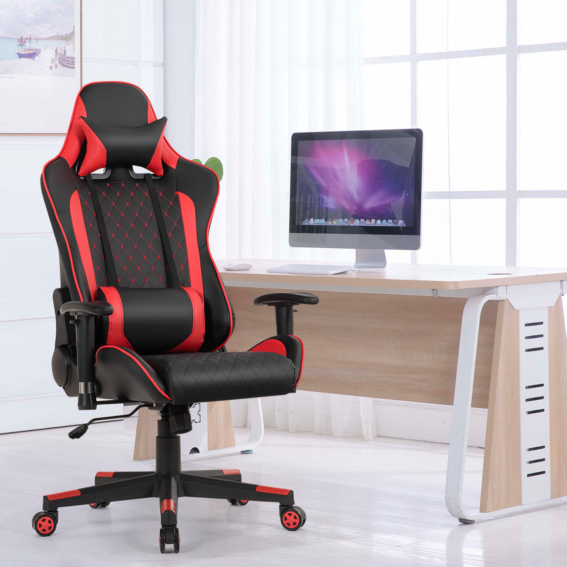 NNECW High-Back Racing Chair with Massage Lumbar Support for Office Re ...
