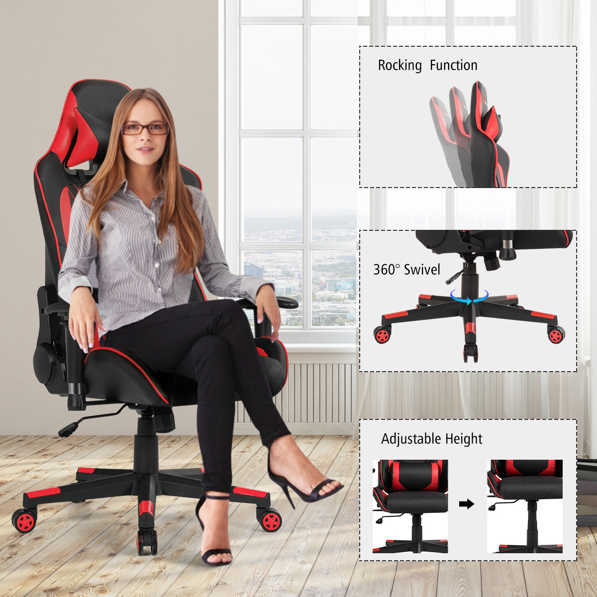 NNECW High-Back Racing Chair with Massage Lumbar Support for Office Re ...