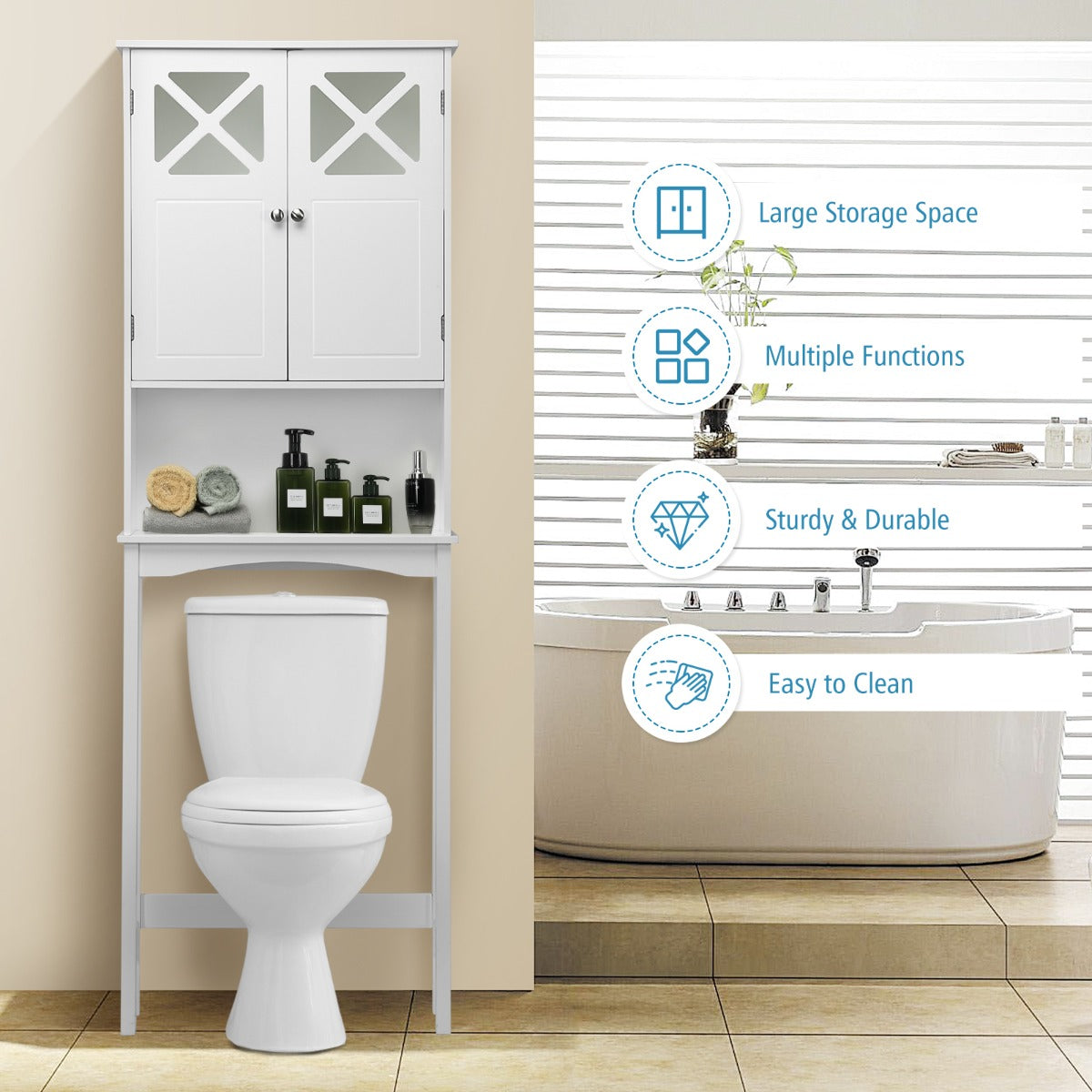 NNECW 3-Tier Tall Free Standing Space Saver Shelf Tower with 2 Tempere ...